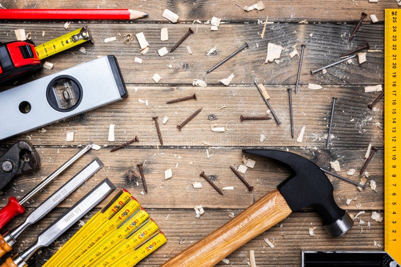 Carpenter`s Work Tools. Carpentry Stock Photo - Image of level ...