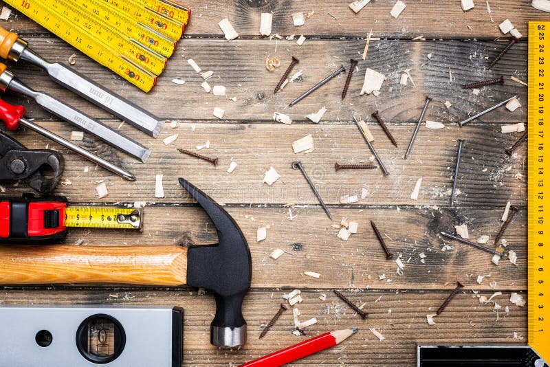 Carpenter`s Work Tools. Carpentry Stock Image - Image of house ...