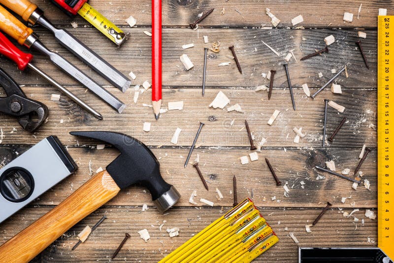 Carpenter`s Work Tools. Carpentry Stock Photo - Image of home, axis ...