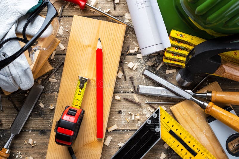 Carpenter`s Work Tools. Carpentry Stock Image - Image of axis, line ...