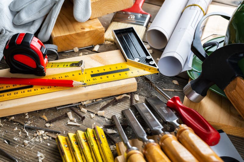 Carpenter`s Work Tools. Carpentry Stock Photo - Image of home, axis ...