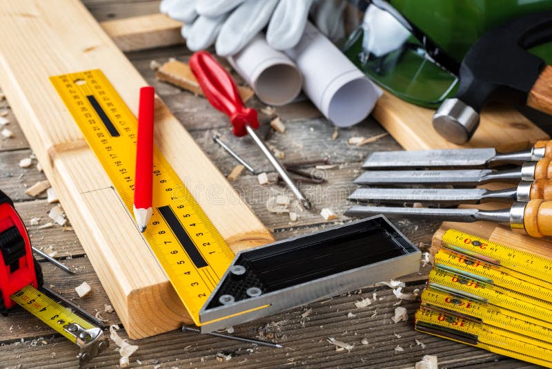 Carpenter`s Work Tools. Carpentry Stock Image - Image of measure ...