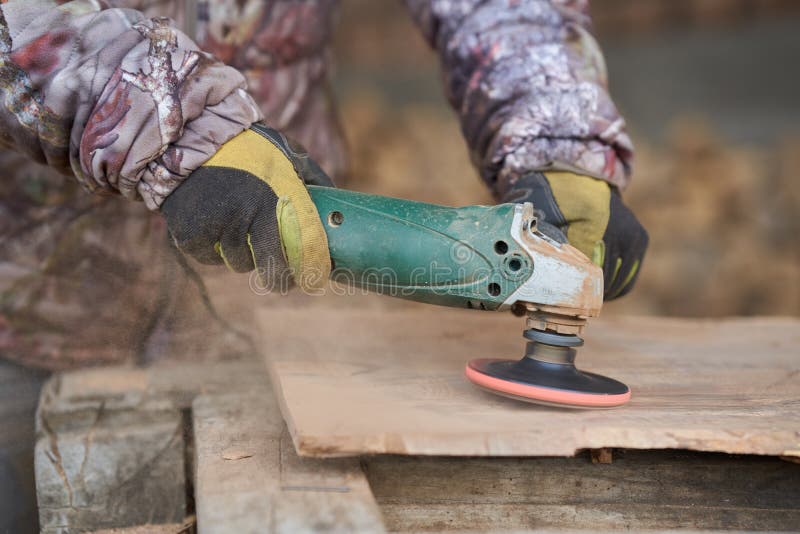 Carpenter Sanding Walnut Wood Stock Image - Image of male, people ...