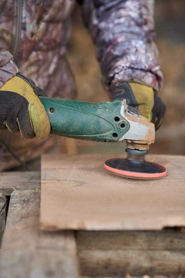 Carpenter Sanding Walnut Wood Stock Photo - Image of people, sander ...
