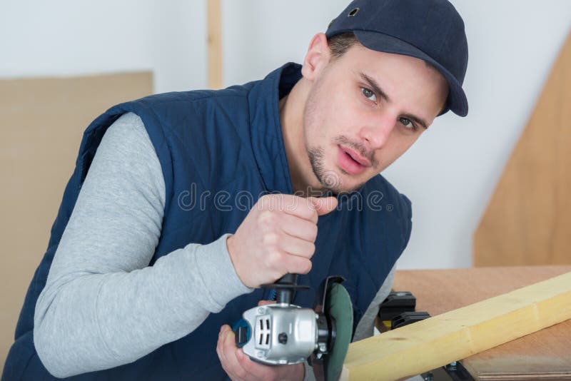 Carpenter Sanding Wood with Sander Stock Photo - Image of sandpaper ...