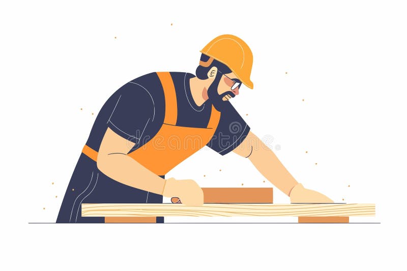 Carpenter Sanding a Wooden Plank with Precision Pattern Isolated Stock ...