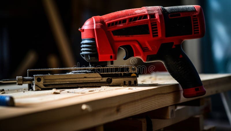 Carpenter Saws Timber with Electric Saw at Construction Site Generated ...