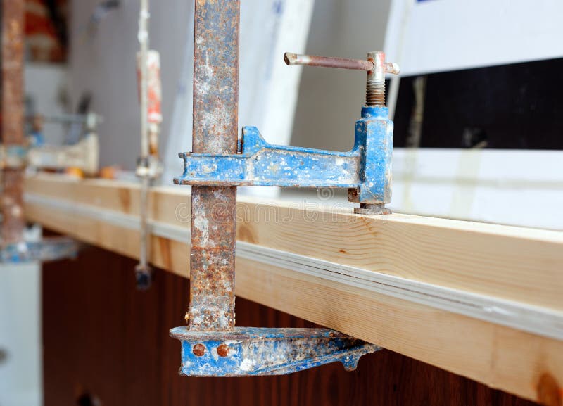 Carpenter Clamp Tool Pressing Wood Slats Stock Photo - Image of ...