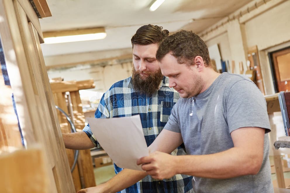 Carpenter Team with Order on Sheet of Paper Stock Photo - Image of ...