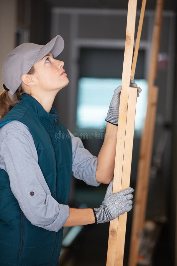 Carpenter Testing Wood Plank Evenness and Choosing Best One Stock Image ...