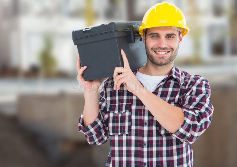 Carpenter with Tool Box on Building Site Stock Photo - Image of male ...