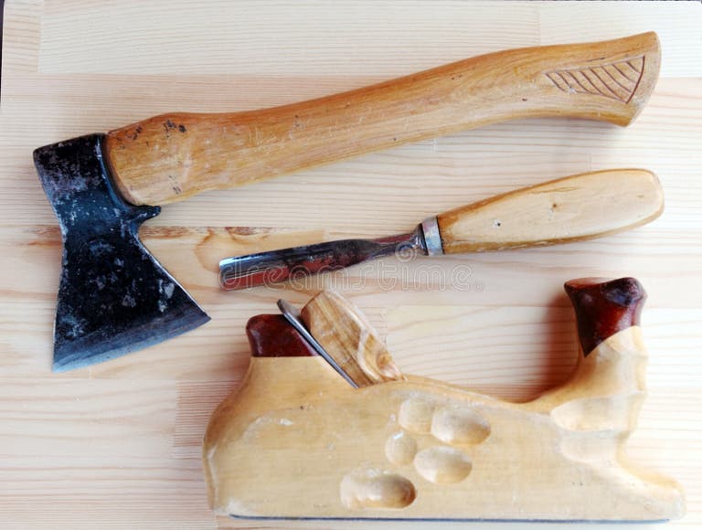 Carpenter Tools Axe, Plane and Chisel Stock Image - Image of craftsman ...