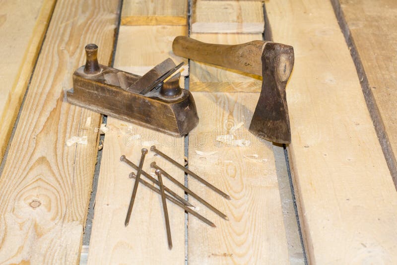 Carpenter Tools Axe Plane and Chisel Stock Photo - Image of carpenter ...