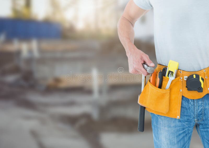 Carpenter with Tools on Building Site Stock Photo - Image of cropped ...