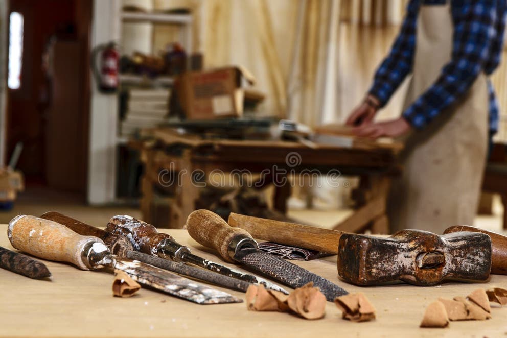Carpenter Tools. Chisel or Gouge for Wood on Carpenter Working at ...