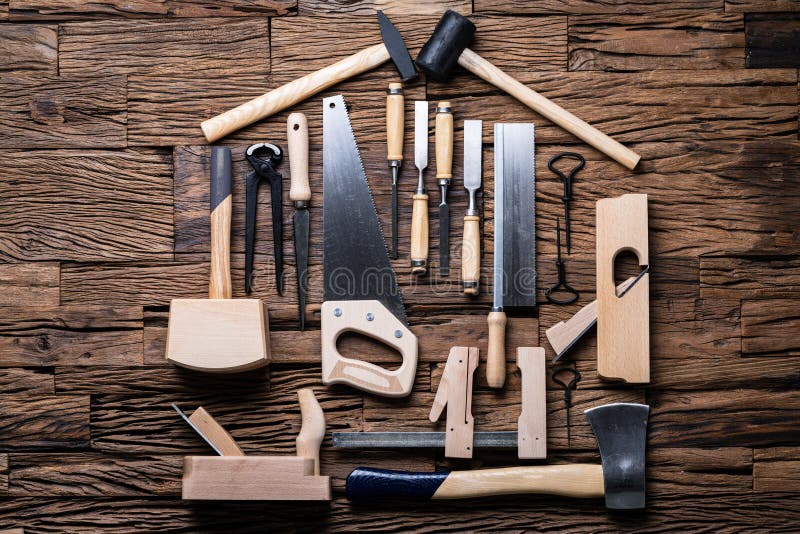 Carpenter Tools in House Shape Stock Photo - Image of hobby, hammer ...