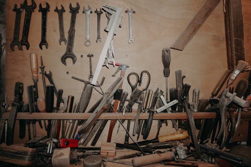 Carpenter Tools To Work on a Wooden Background Stock Image - Image of ...