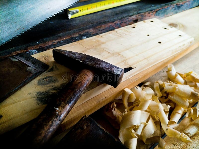 Carpenter Tools on Wood Background Stock Photo - Image of chisel, tool ...
