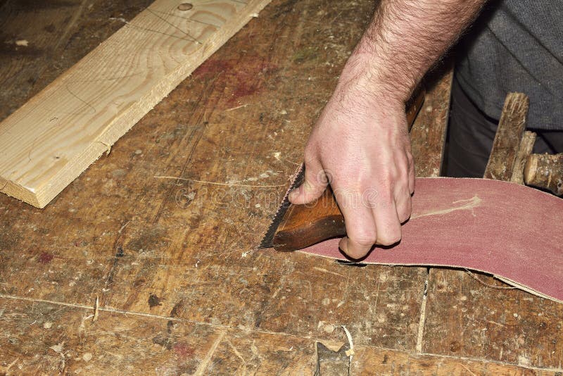 Carpenter Tools with Wood Shaving on Wooden Stock Image - Image of ...