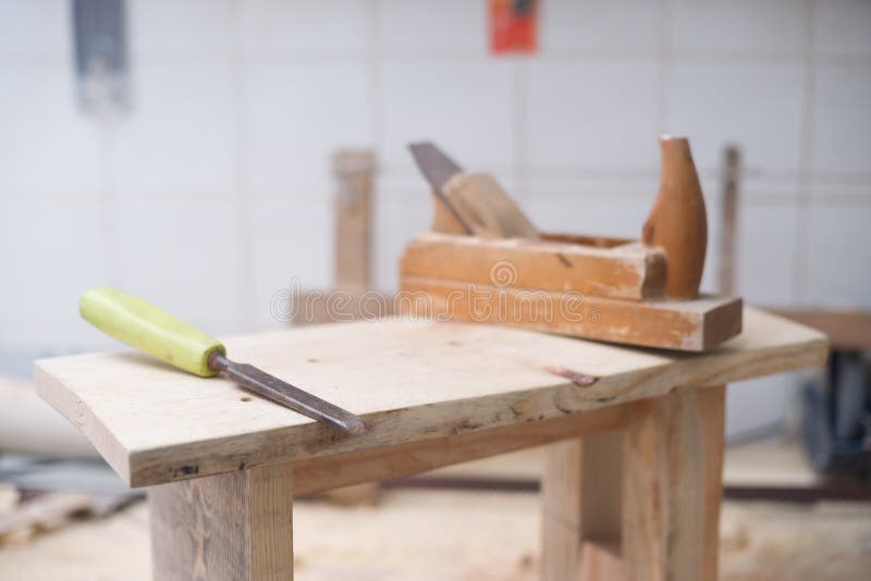 Carpenter Tools on Wood Table Background. Copy Space Stock Photo ...