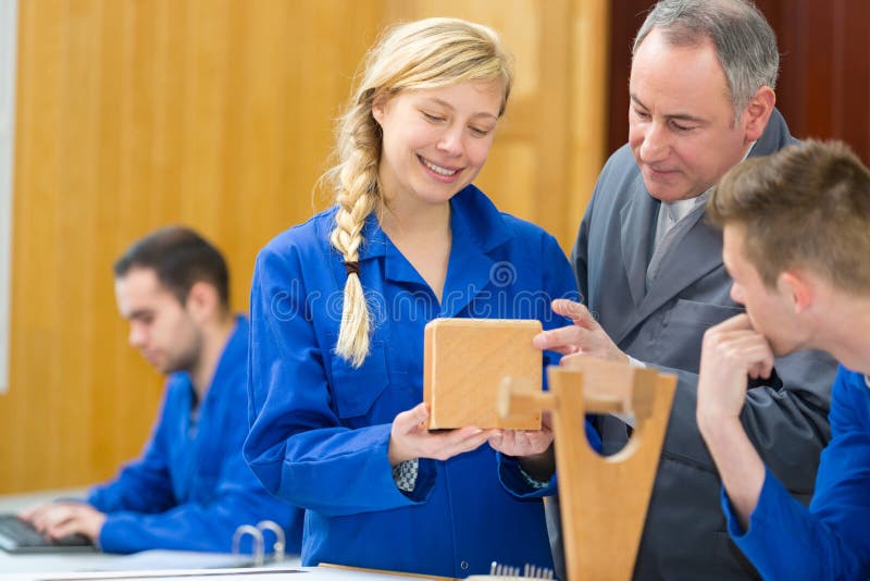 Carpenter Trainees Learning with Boss Stock Image - Image of executive ...