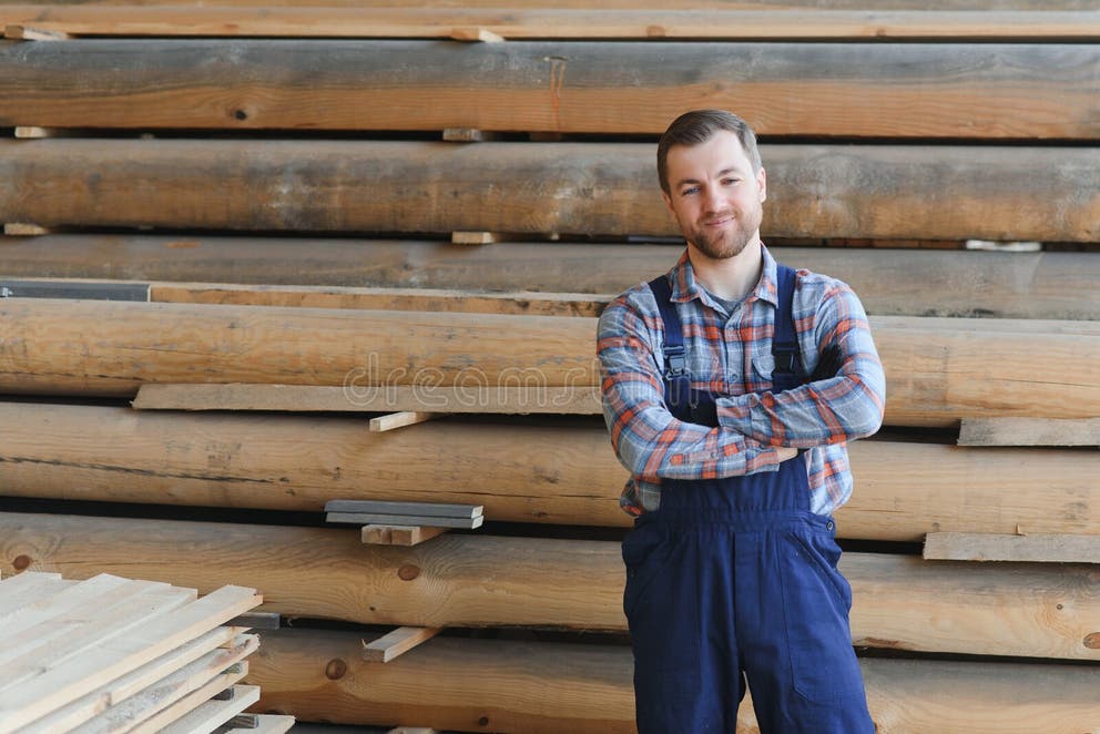 Carpenter in Uniform Check Boards on Sawmill Stock Image - Image of ...