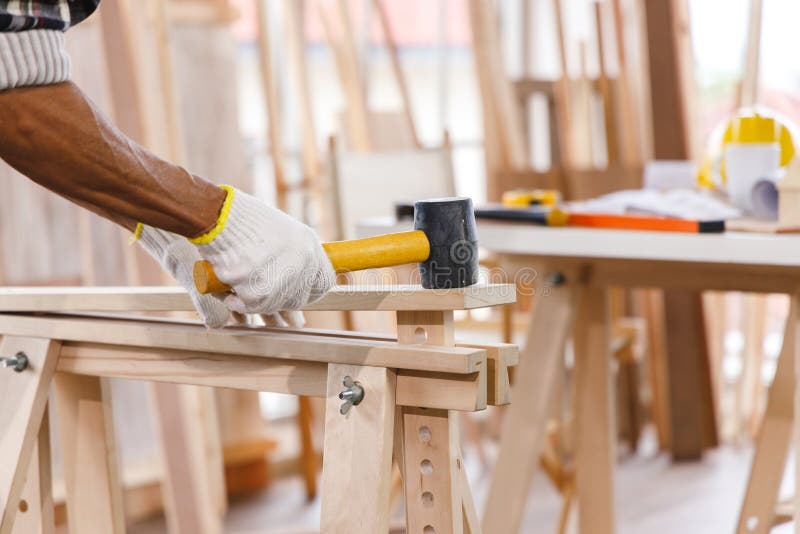 Carpenter use mallet. stock photo. Image of device, handyman - 199433124