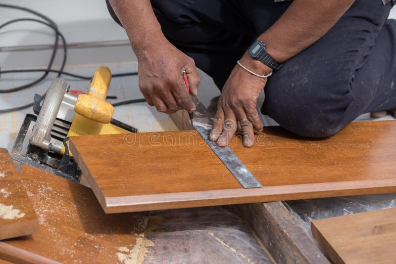 Carpenter Use Ruler To Measuring Wood Stock Image - Image of foreman ...