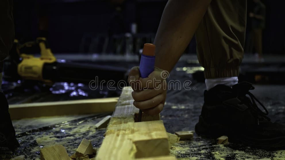 Carpenter Using Chisel Tool for Wood Working. Media. Carpentry ...