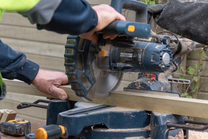 Carpenter Using Circular Saw in DIY Project. Stock Image - Image of ...