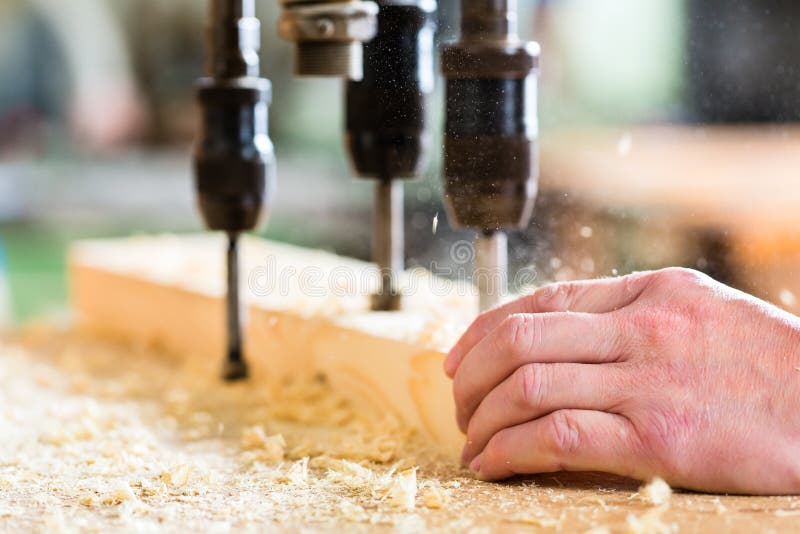 Carpenter Using Electric Drill in Carpentry Stock Image - Image of ...