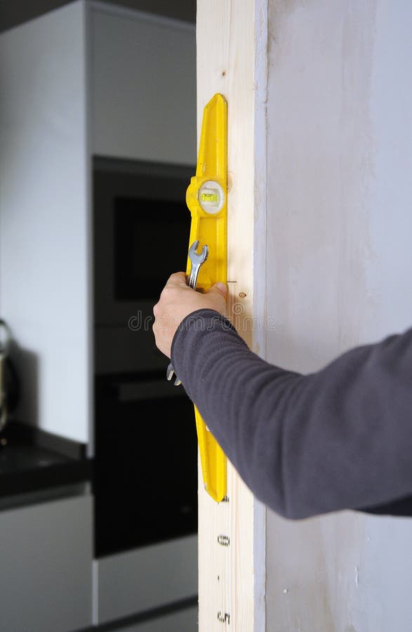 Carpenter Using the Level Tool Stock Photo - Image of action, handmade ...