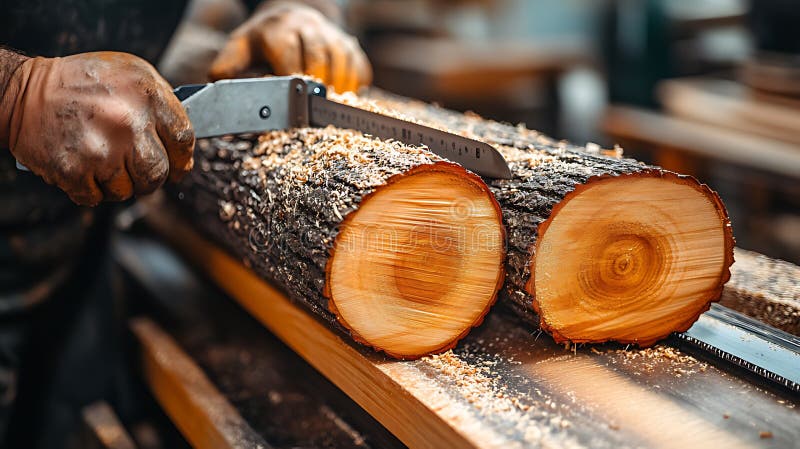 Carpenter Using a Planer To Smooth Out a Log Stock Illustration ...