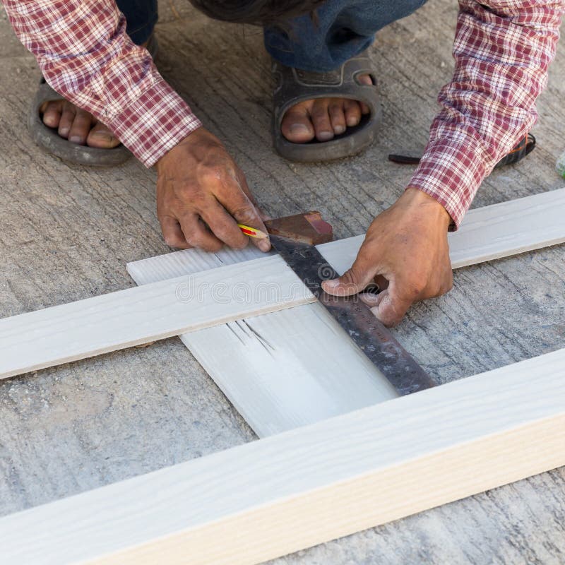 Carpenter Using Ruler To Draw a Line Marking Stock Photo - Image of ...