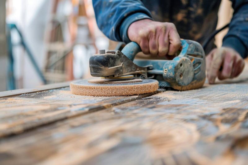Carpenter Using a Sander To Smooth Wood Stock Illustration ...