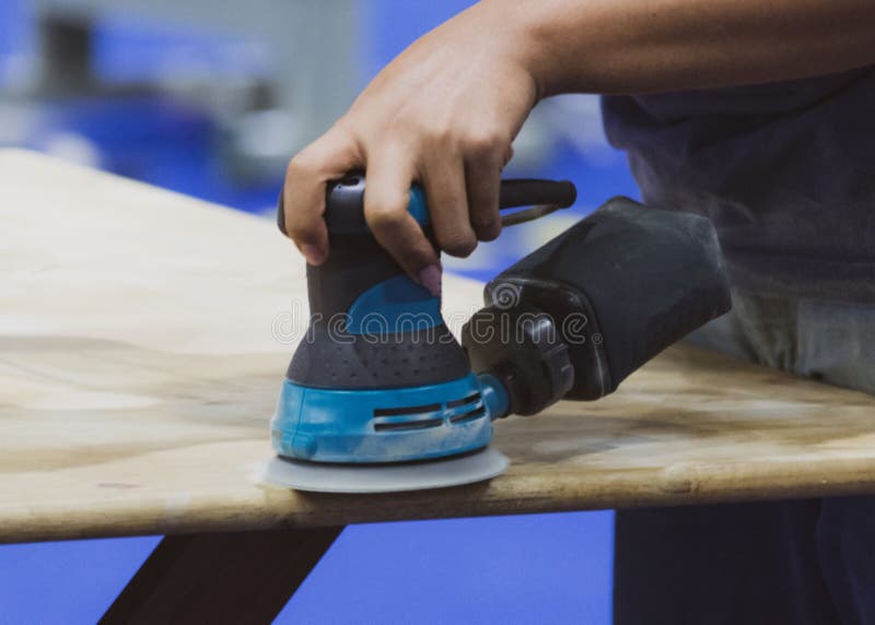 Carpenter Using Sander for Wood Table Stock Image - Image of ...