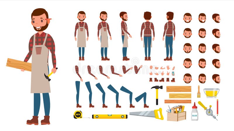 Carpenter Vector. Animated Professional Character Creation Set Stock ...