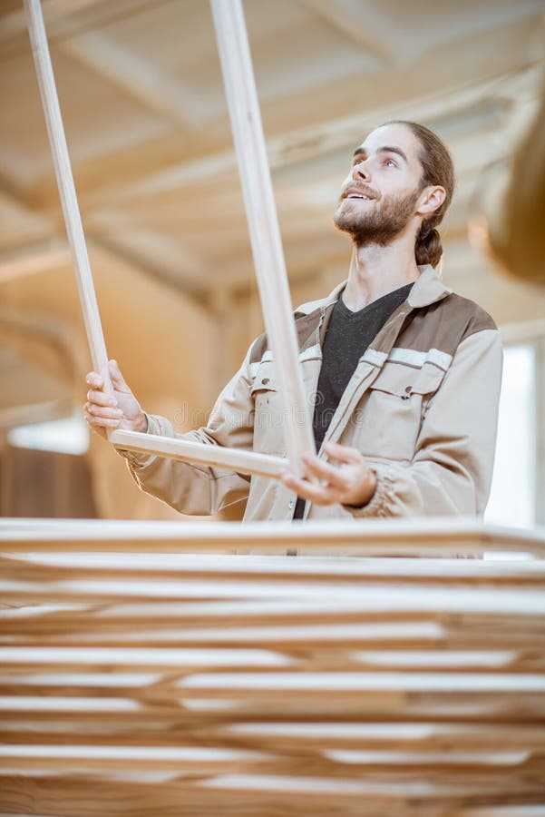 Carpenter with Window Frame Sample Stock Photo - Image of advise, house ...