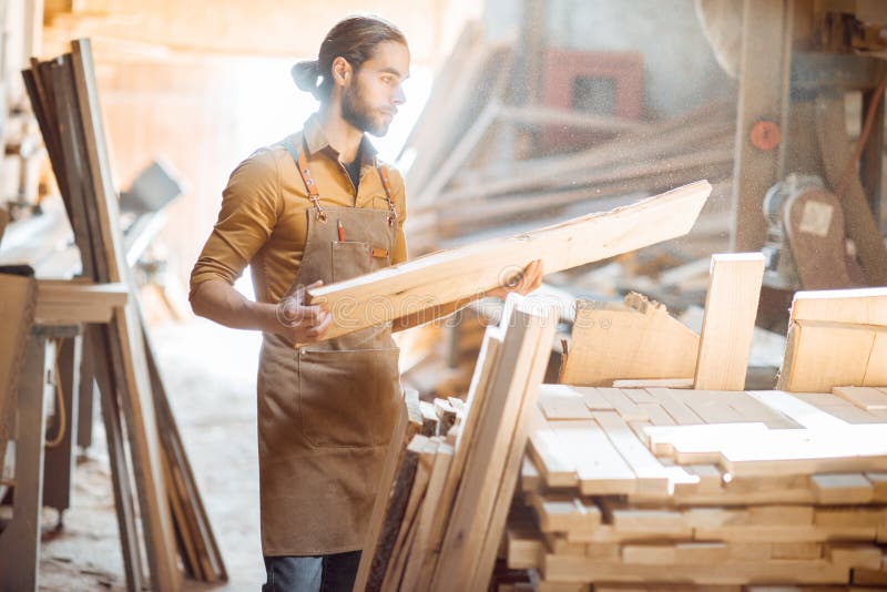 Carpenter at the Wood Storage Stock Image - Image of carpenter ...