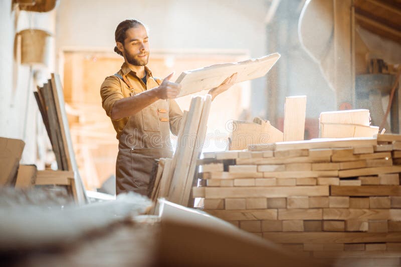 Carpenter at the Wood Storage Stock Image - Image of planking, choosing ...