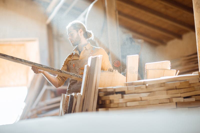 Carpenter at the Wood Storage Stock Photo - Image of hardwood, industry ...