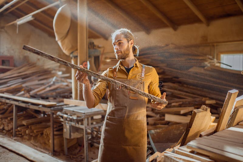 Carpenter at the Wood Storage Stock Photo - Image of logging, choosing ...