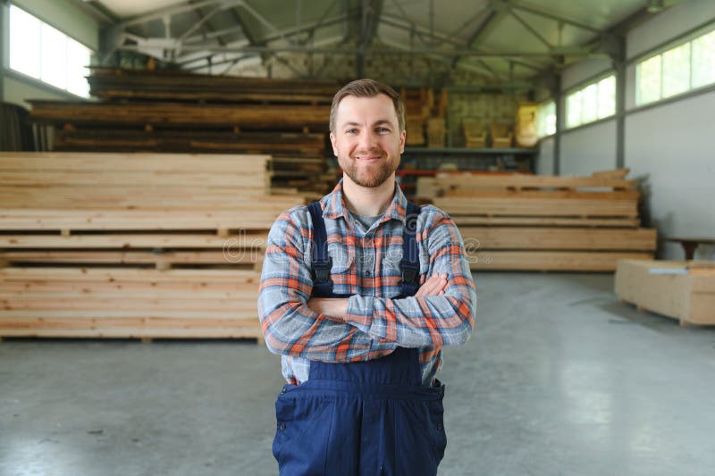 Carpenter in the Wood Warehouse Selects Plank for Furniture Making in ...