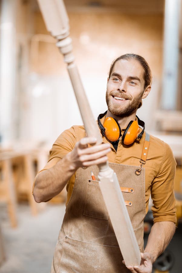Carpenter with Wooden Baluster at the Workshop Stock Photo - Image of ...