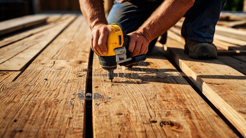 Carpenter at Work. Close Up of Carpenter Working with Drill Stock ...