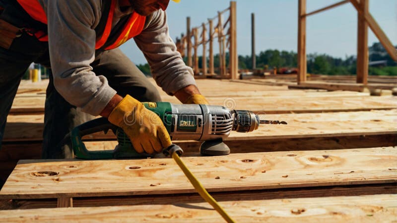 Carpenter at Work. Close Up of Carpenter Working with Drill Stock ...