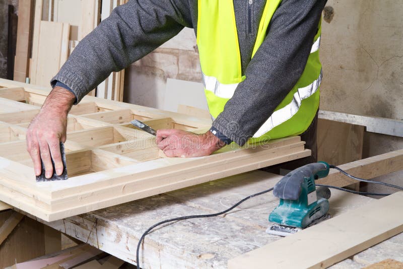 Carpenter at work stock image. Image of cutting, furniture - 77341329