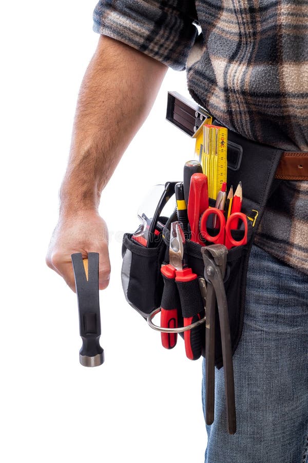 Carpenter with Work Tools on a White Background. Carpentry Stock Photo ...