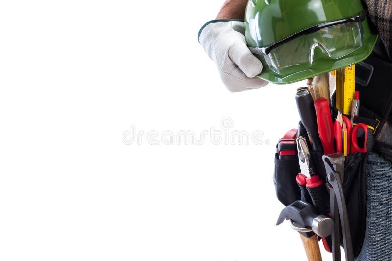 Carpenter with Work Tools on a White Background. Carpentry Stock Image ...