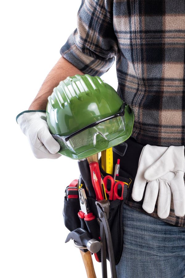 Carpenter with Work Tools on a White Background. Carpentry Stock Image ...